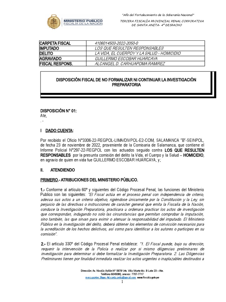 Disposicion de Archivo A Nivel Preliminar Homicidio Simple | PDF ...