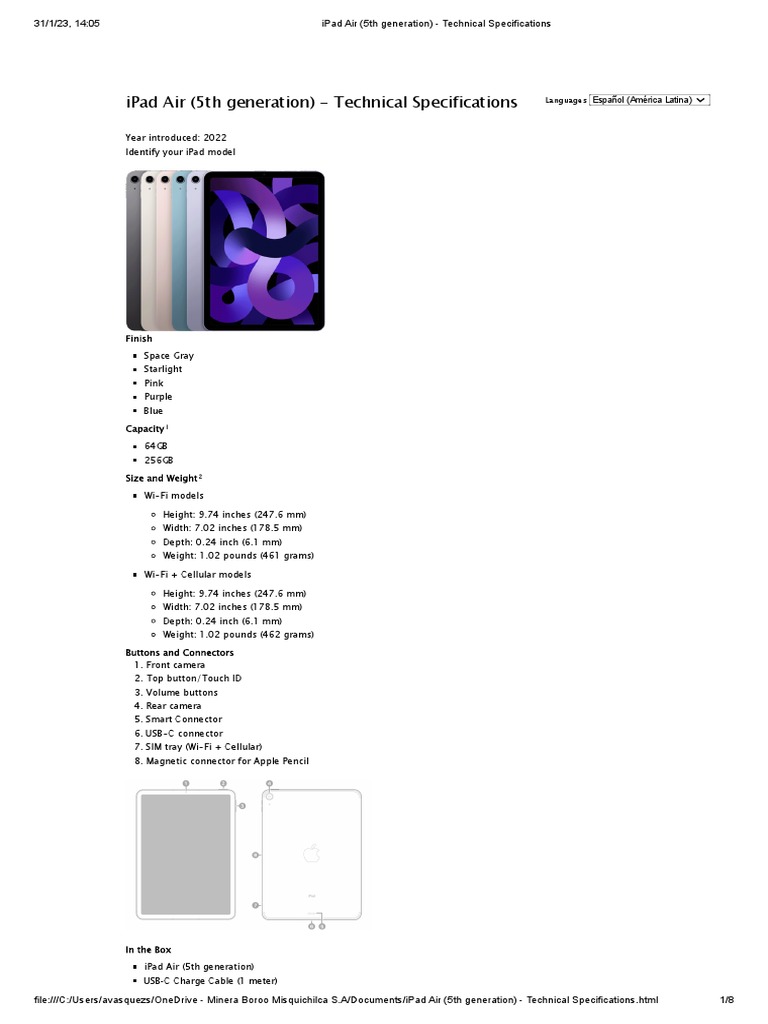 Ipad Air (5th Generation) - Technical Specifications | PDF | I Pad | Ios