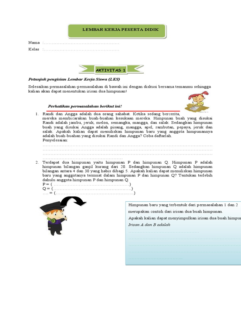 LKPD MATEMATIKA KLS 7 Himpunan Part 7 | PDF