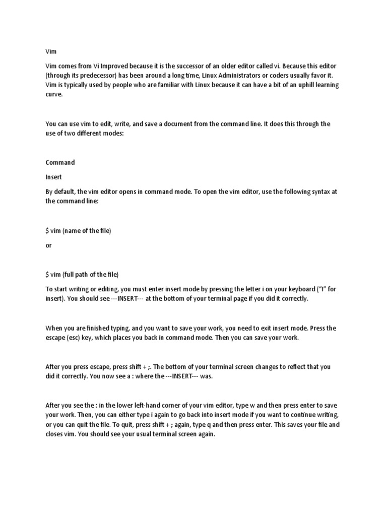Vim Editor | PDF | Cursor (User Interface) | Command Line Interface Vim Editor | PDF | Cursor (User Interface) | Command Line Interface
