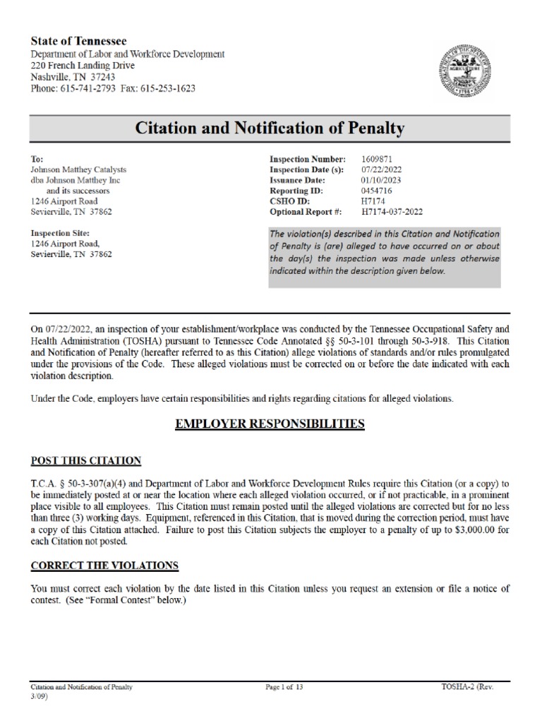 Summary and Citations Johnson Matthey Catalyst DBA Johnson Matthey Inc ...