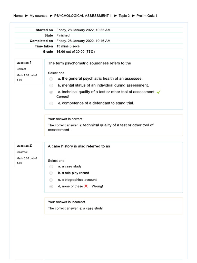 Psychology Assessment 1 Quiz Prelim | PDF