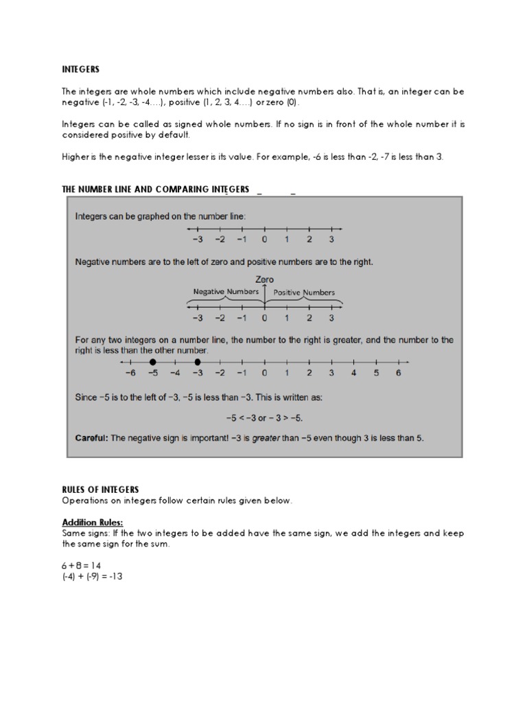 Integers and Rules of Integers | PDF