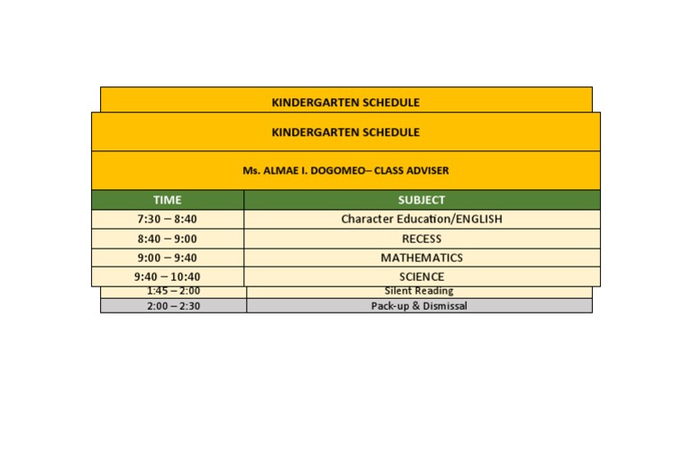 Kindergarten Schedule | PDF