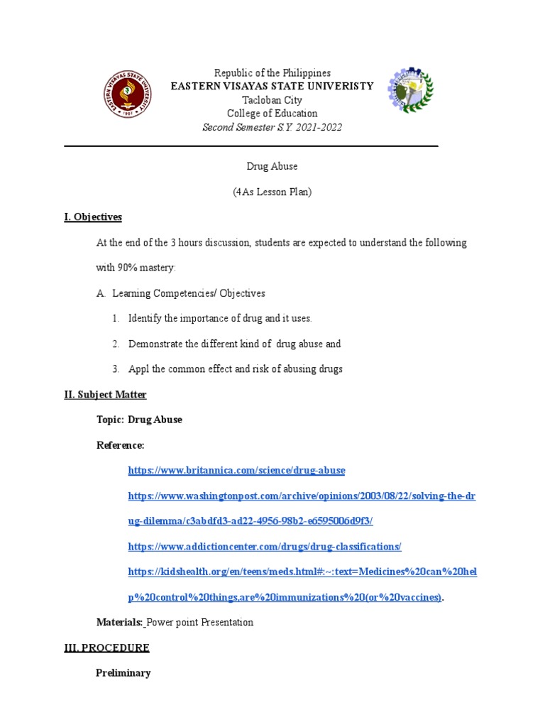 Lesson Plan Drug Abuse | PDF | Teachers | Lesson Plan