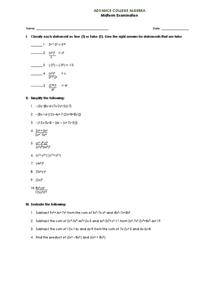 College Algebra Midterm | PDF | Teaching Methods & Materials