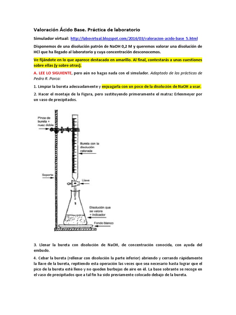 2-Valoración Ácido base-LAB-Simulación | PDF | Ciencias fisicas | Química analítica