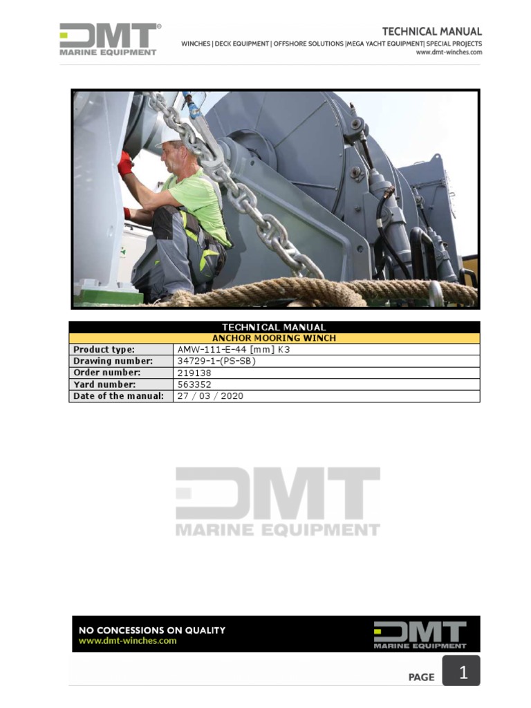Technical Manual Anchor Mooring Winch AMW 111-E-44-U3 Dwg. 34729-1 (PS ...