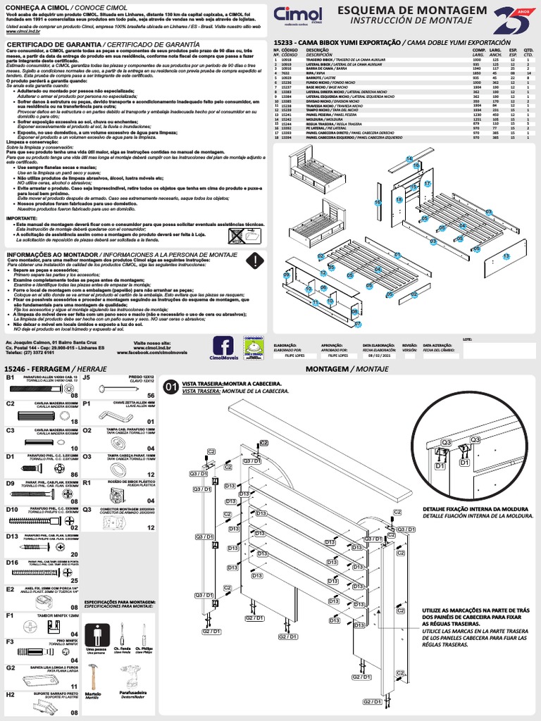 Esquema de Montagem Cama Bibox Yumi Exportacao | PDF