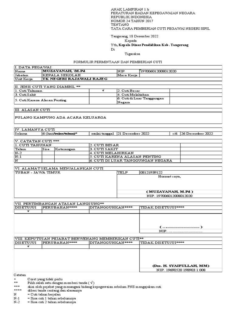 Format Permohonan Cuti Pns | PDF