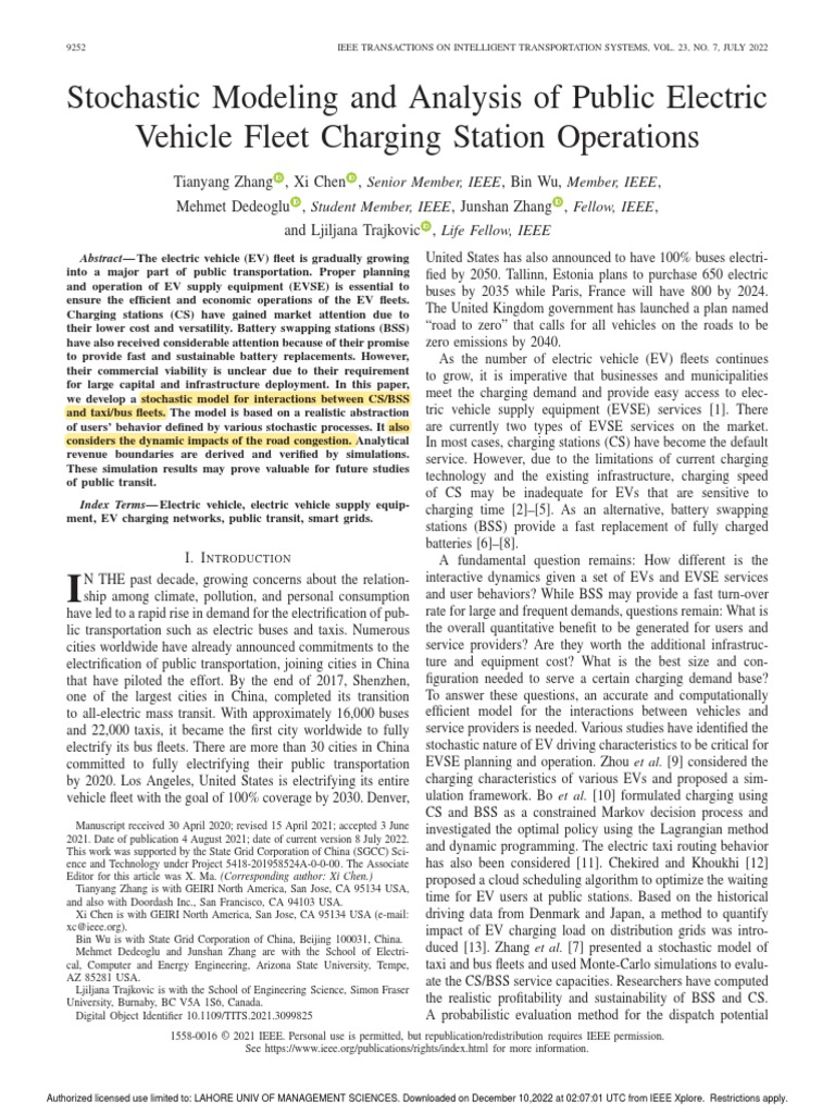 Stochastic Modeling And Analysis Of Public Electric Vehicle Fleet