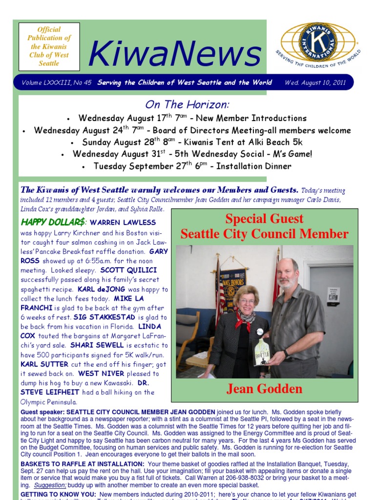 Kiwanis Newsletter 8 10 11 | PDF | Business