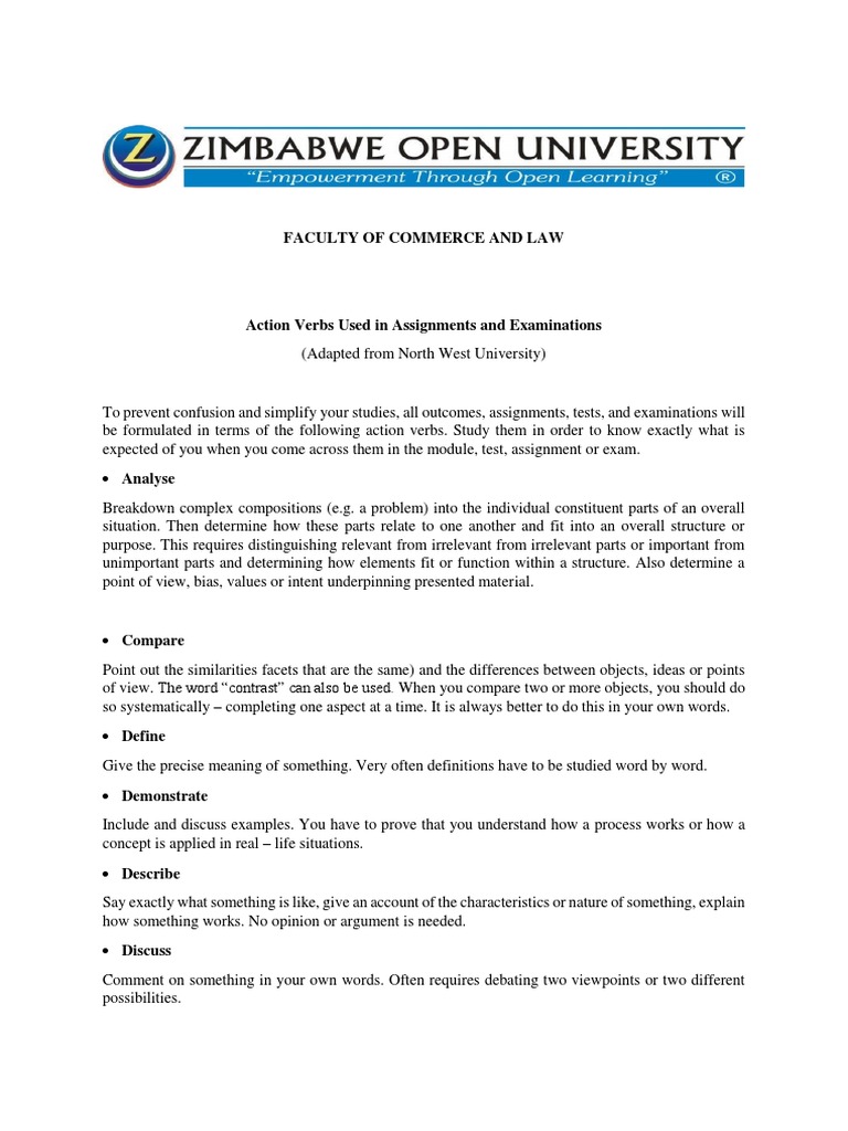 Action Verbs Used in Assignments and Examinations-1 | PDF | Word | Idea