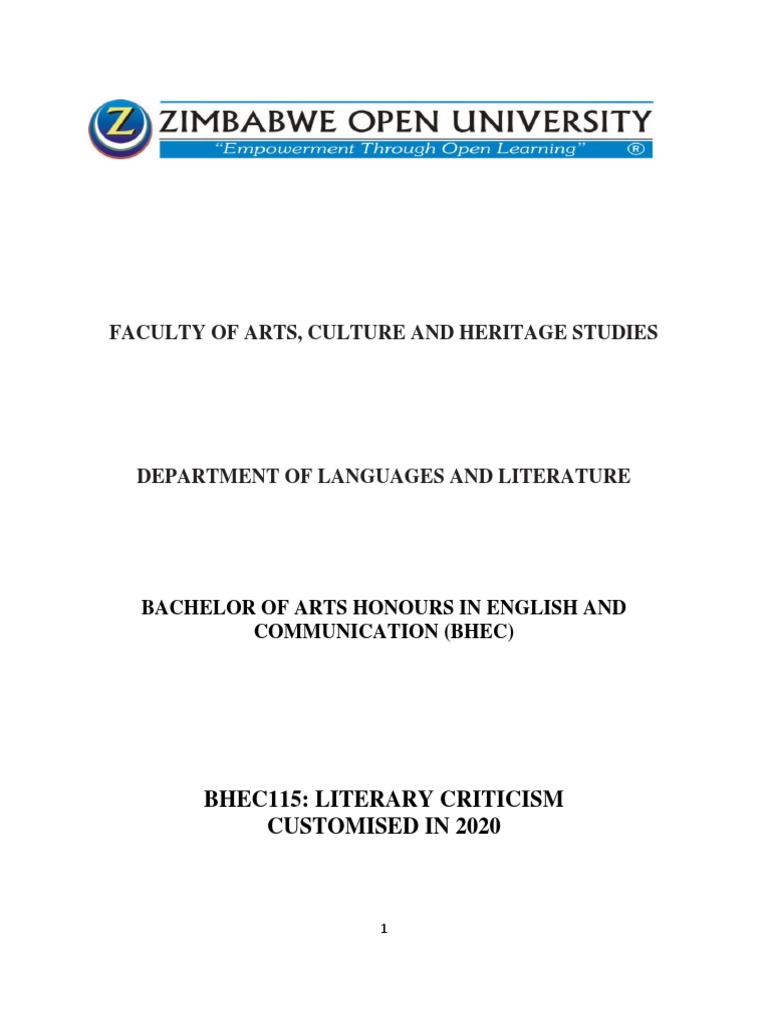 Bhec115 Literary Criticism Draft Module | PDF | Poetry | William Shakespeare