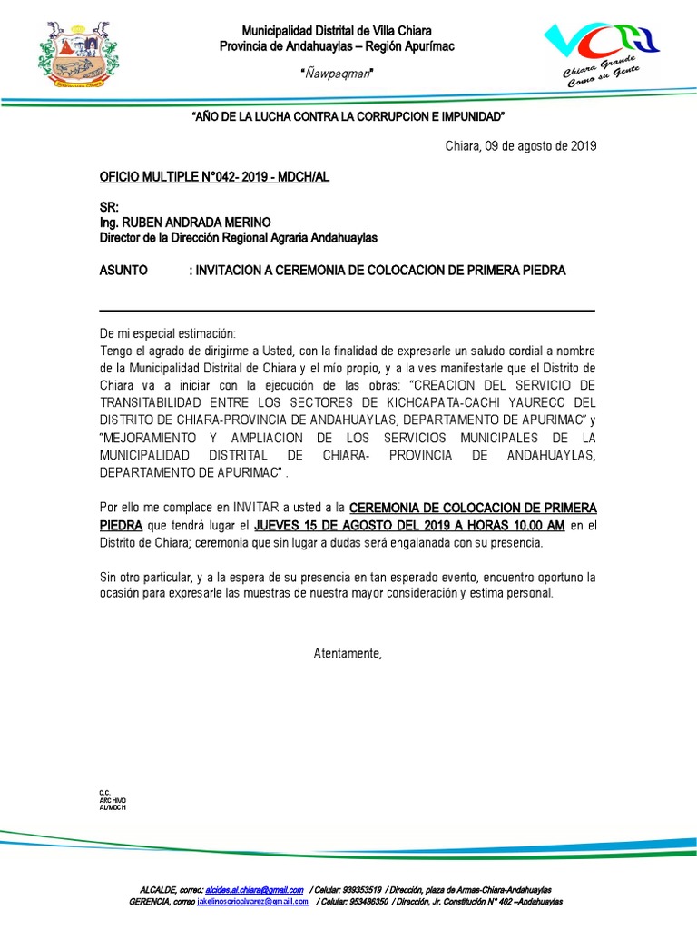 Oficio Multiple de Alcaldia | PDF | Alcalde | Posiciones de autoridad