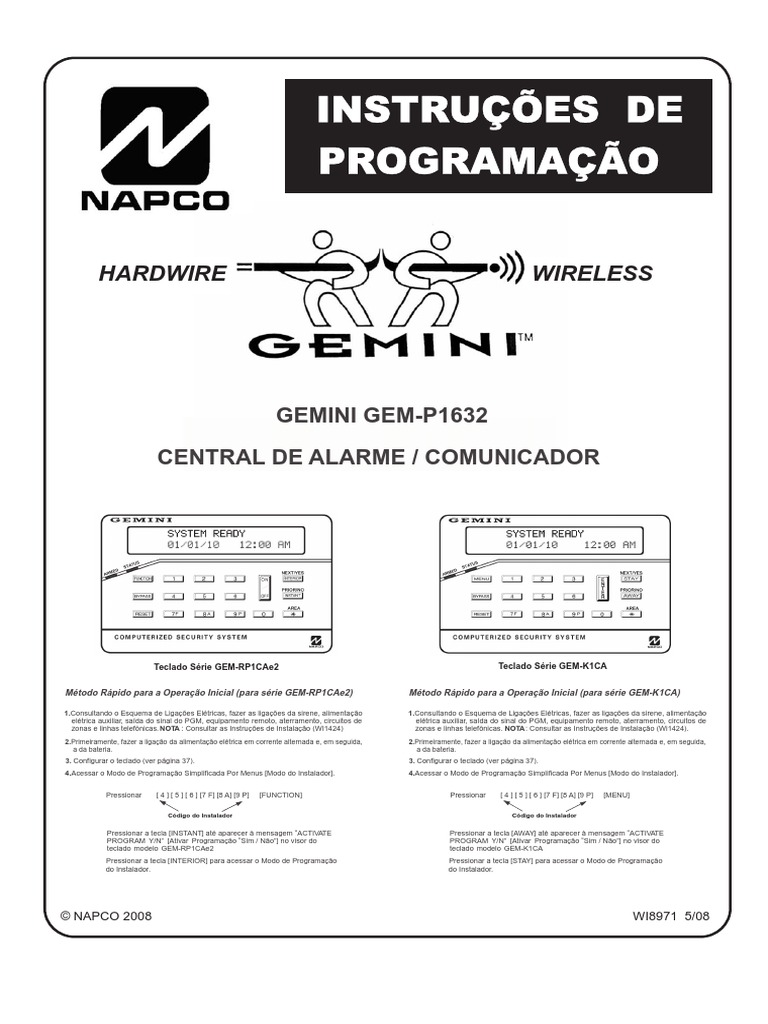 Napco p1632 - Programacao | PDF | Computadores