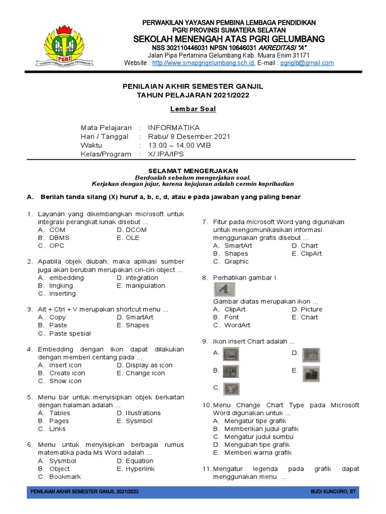 Soal Pas Ganjil Informatika X 2021 | PDF