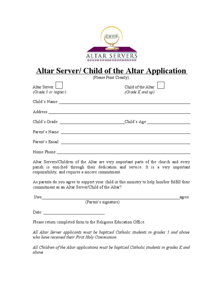 Altar Server Application | PDF