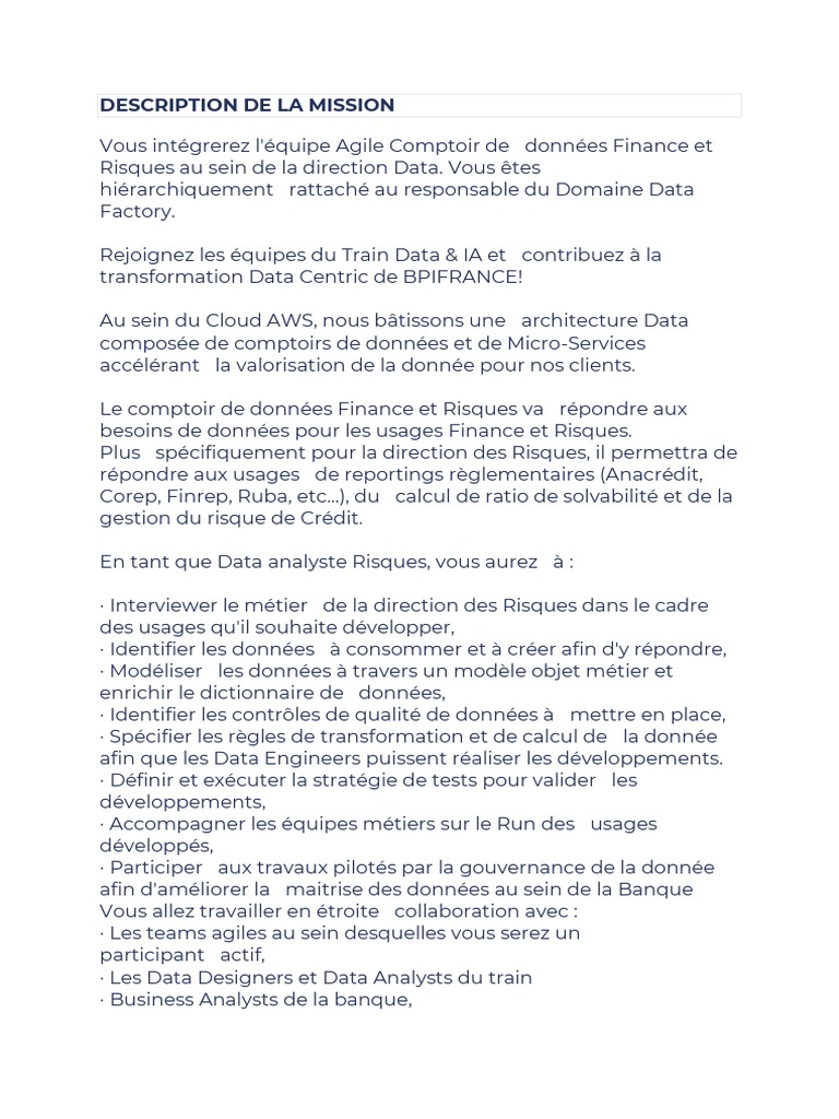 Data Analyst BPI | PDF | Banques | Business