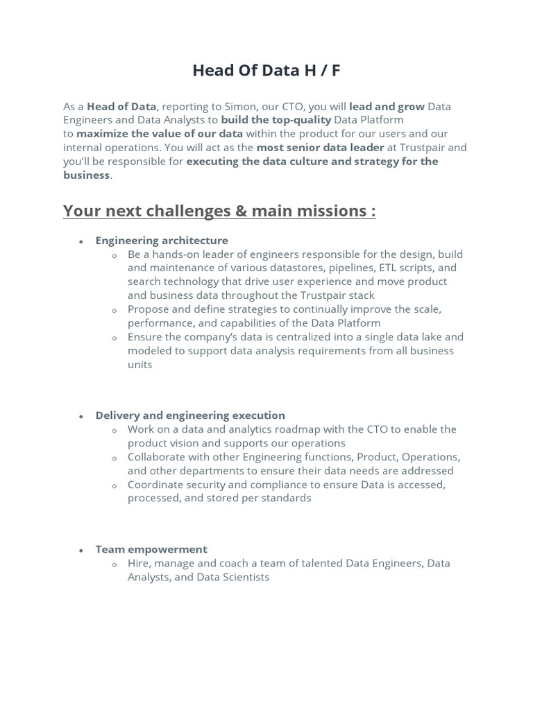 Head of Data | PDF | Cloud Computing | Information Technology Management
