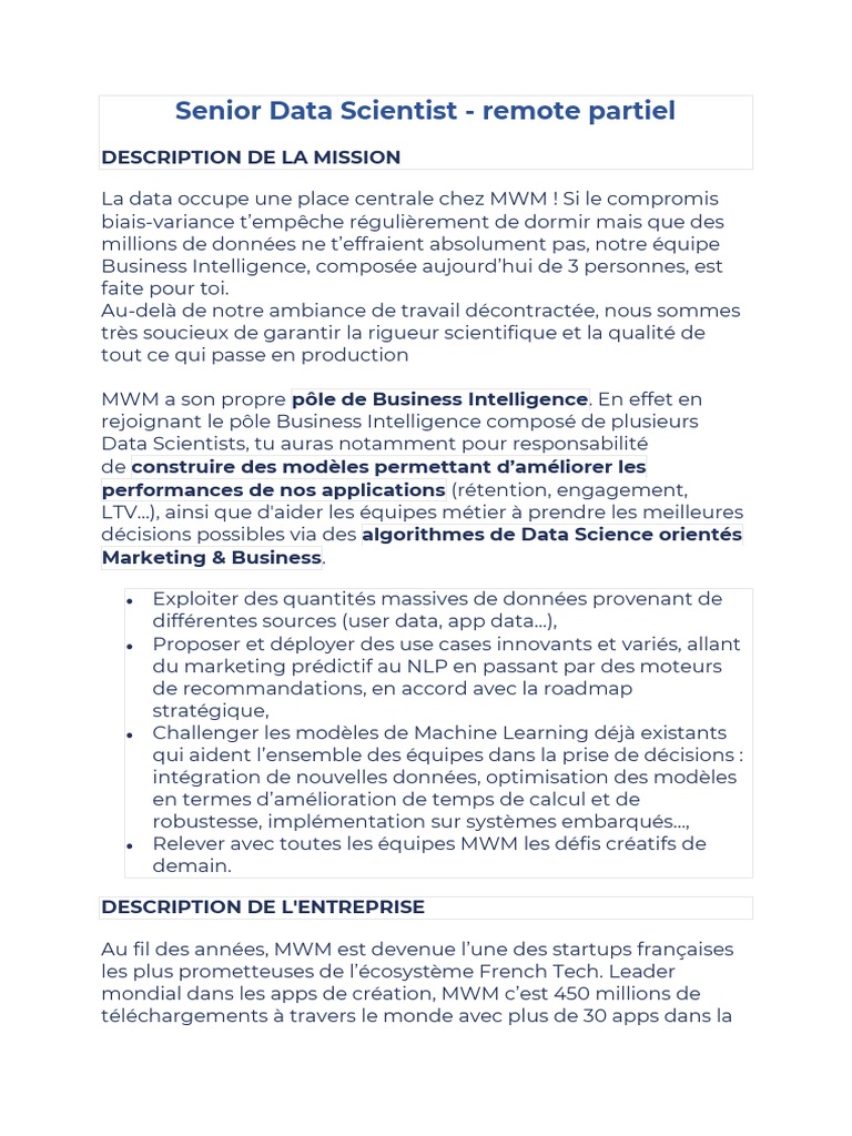 Senior Data Scientist | PDF | Science des données | Apprentissage automatique