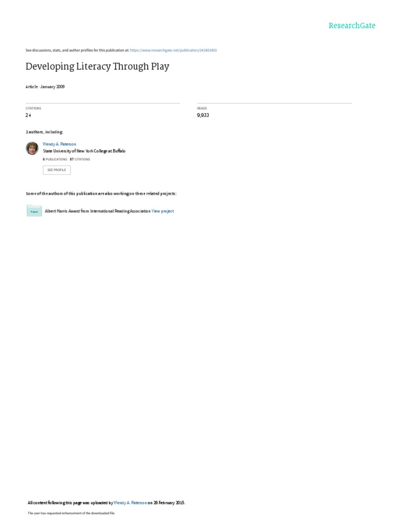 Developing Literacy Through Play | PDF | Literacy | Learning