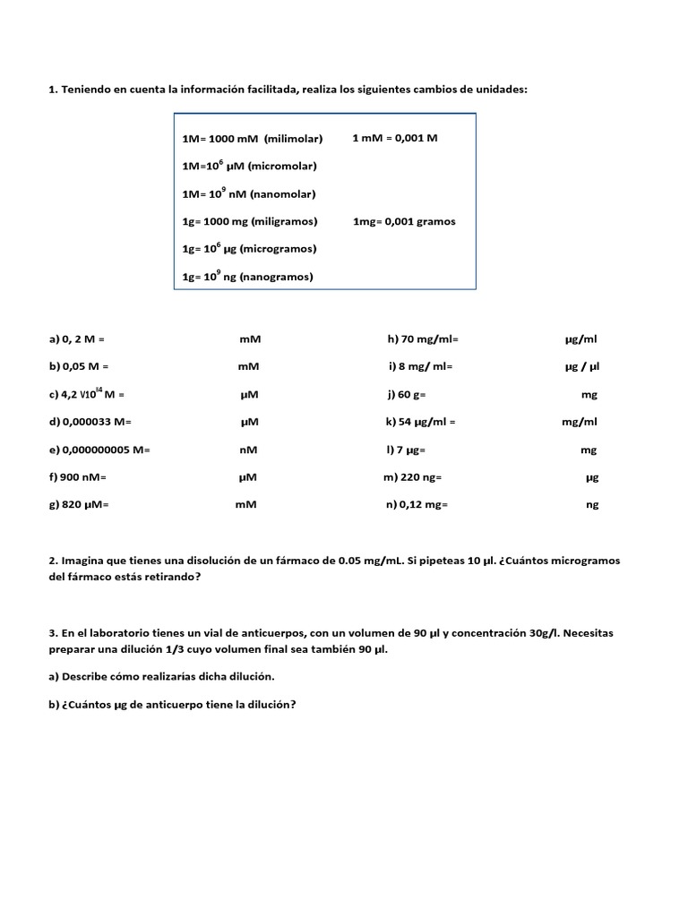Cambio de Unidades (MG, Ug, Ul) | PDF