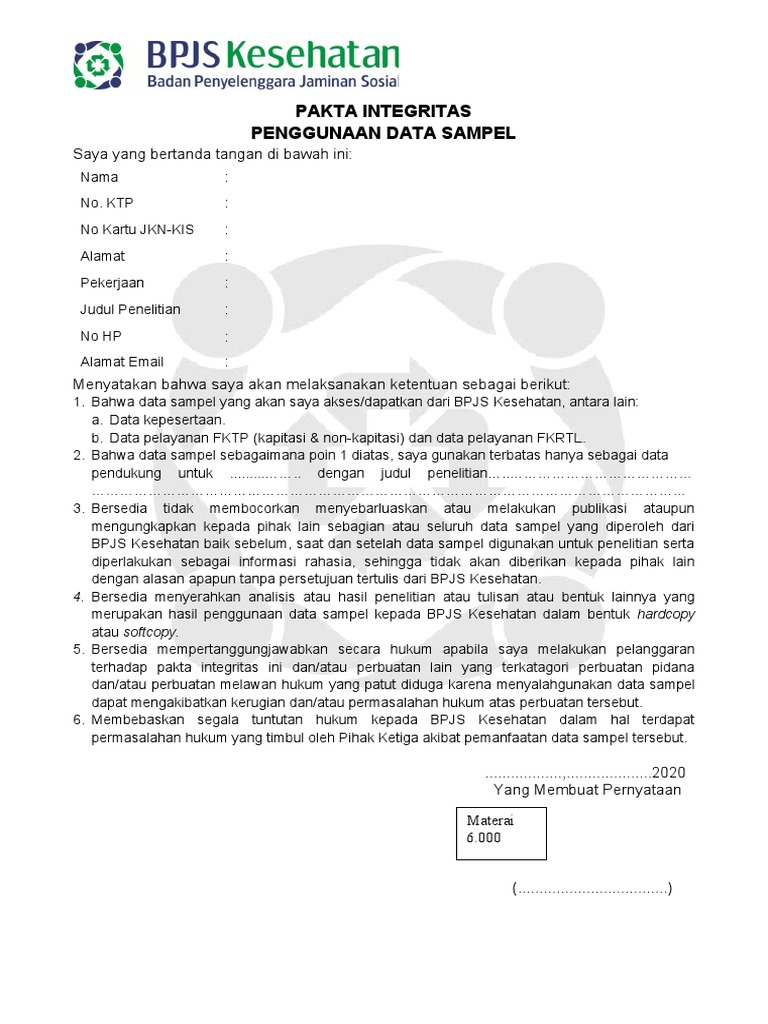Pakta Integritas Penggunaan Data BPJS | PDF