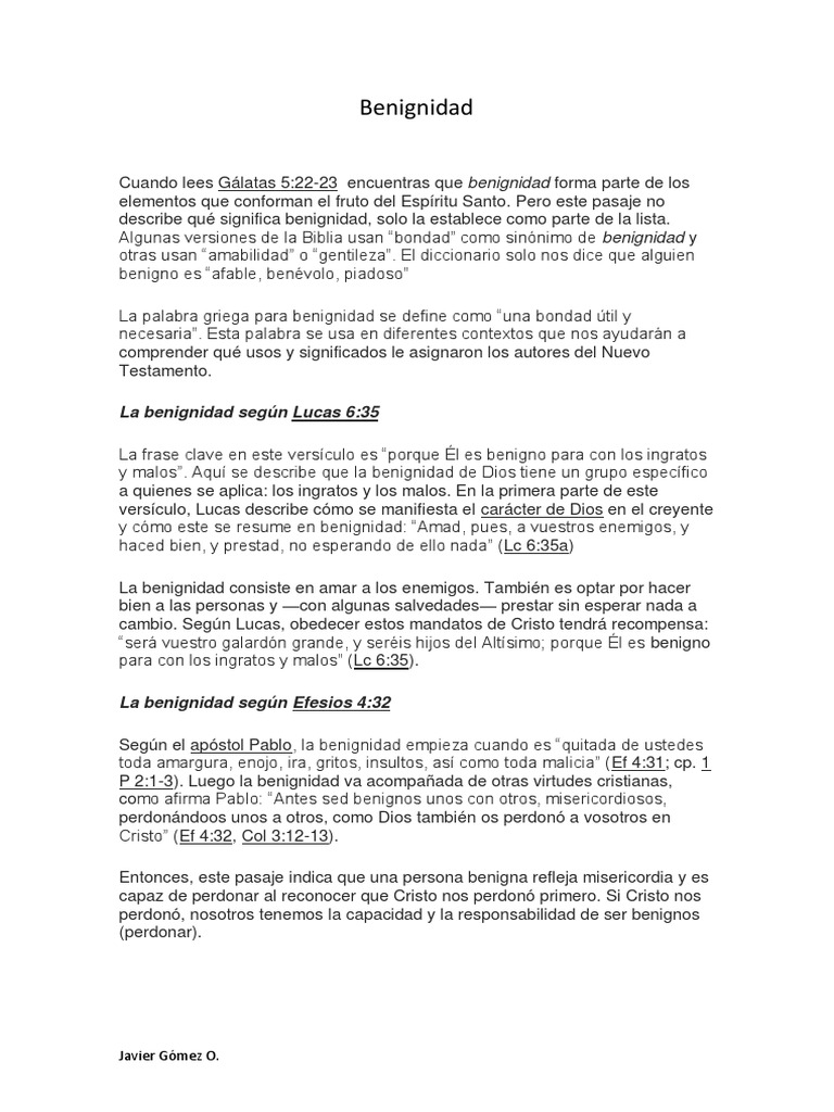 Benignidad | PDF | Fruto Del Espiritu Santo | Pablo el apóstol