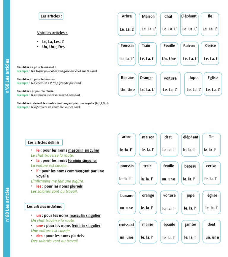 FLE Les Articles | PDF | Nombre grammatical | Morphologie linguistique