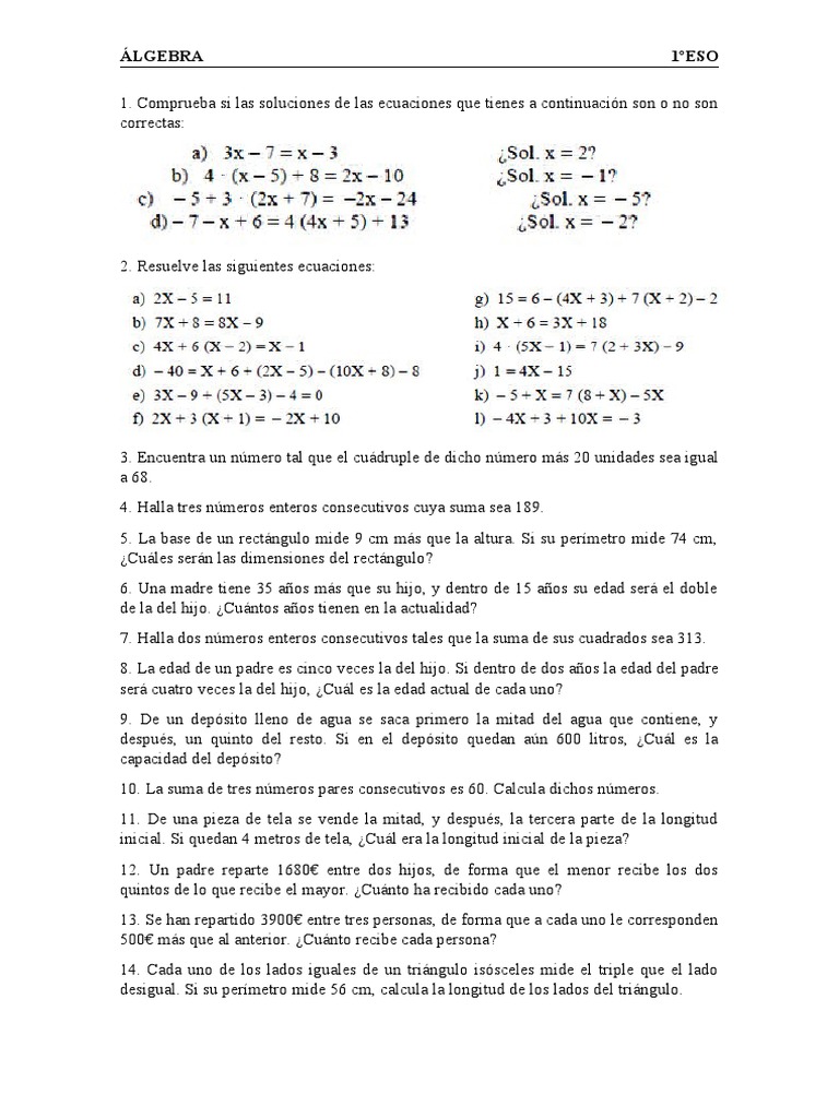 Resolución de problemas de álgebra y ecuaciones de primer grado para ...