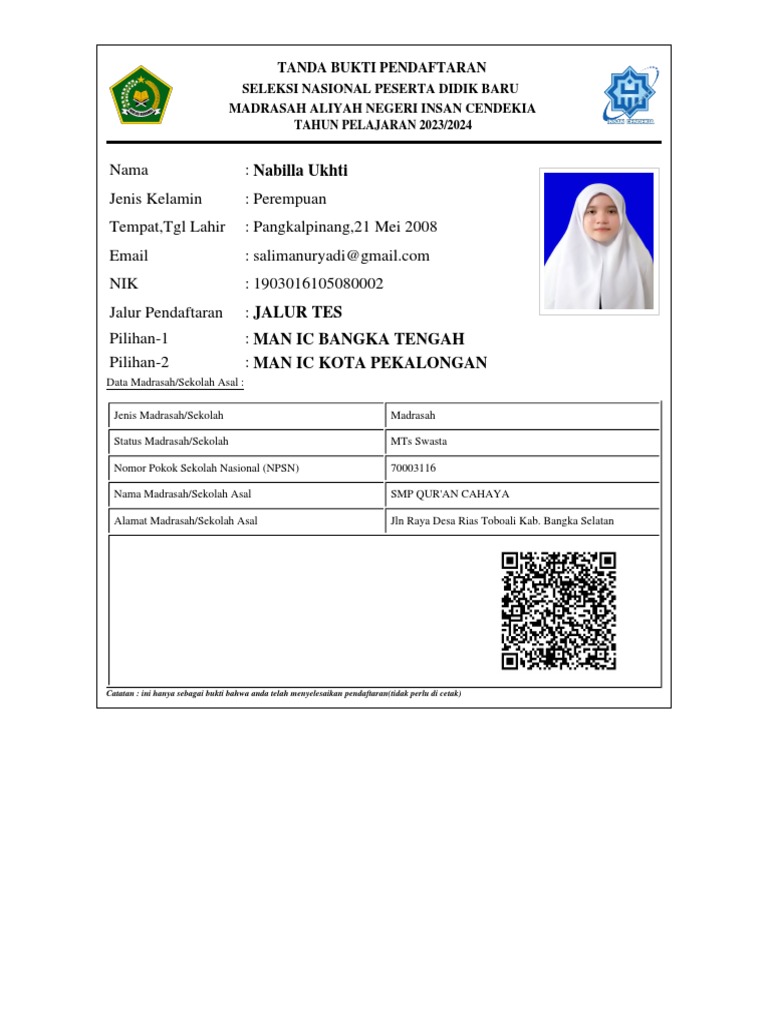 KartuPendaftaranNabilla Ukhti - PDF Filename UTF-8''KartuPendaftaranNabilla Ukhti | PDF