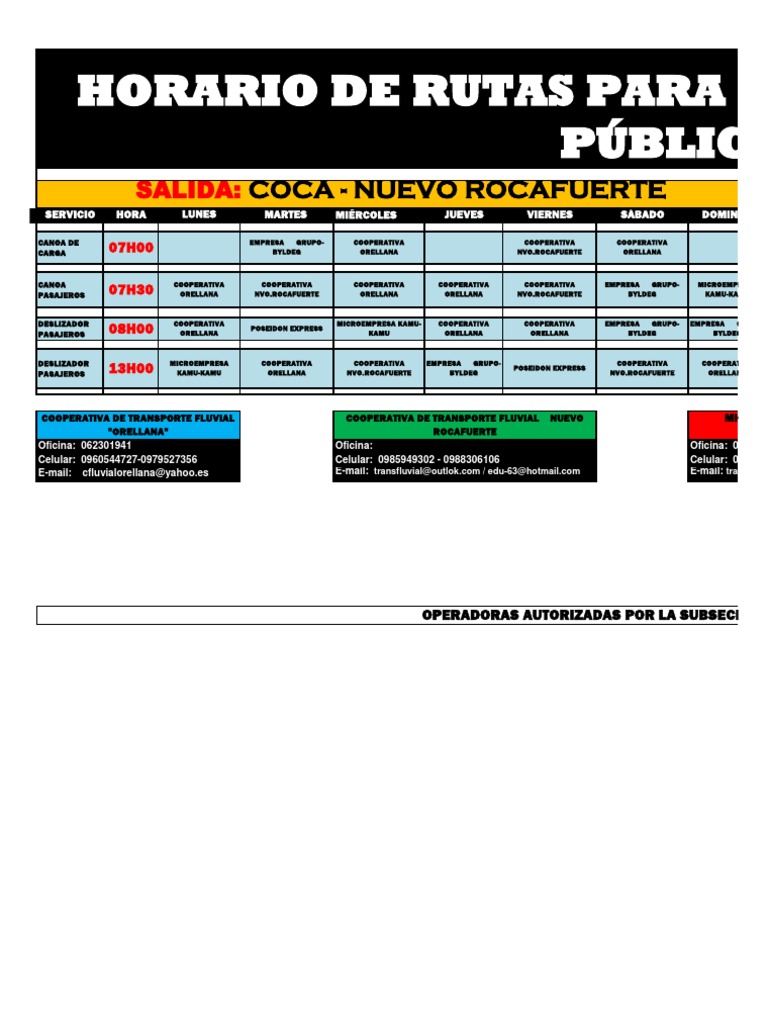 Horario de Rutas para El Servicio de Transporte Público Fluvial | PDF ...