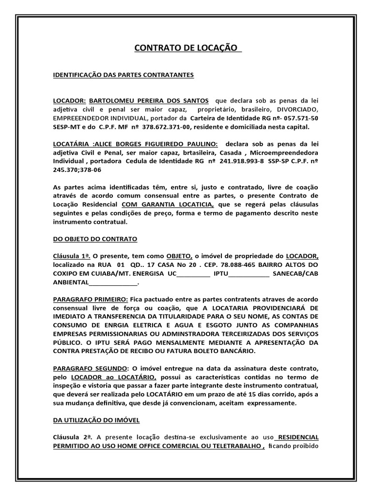 CONTRATO de LOCAÇÃO Residencial Modelo ATUAL Digitar | PDF | Aluguel ...