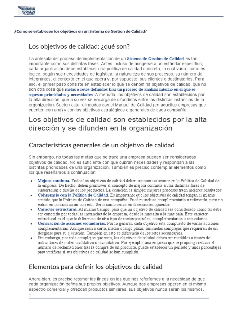 Los Objetivos de Calidad - ¿Qué Son? | PDF | Calidad (comercial ...