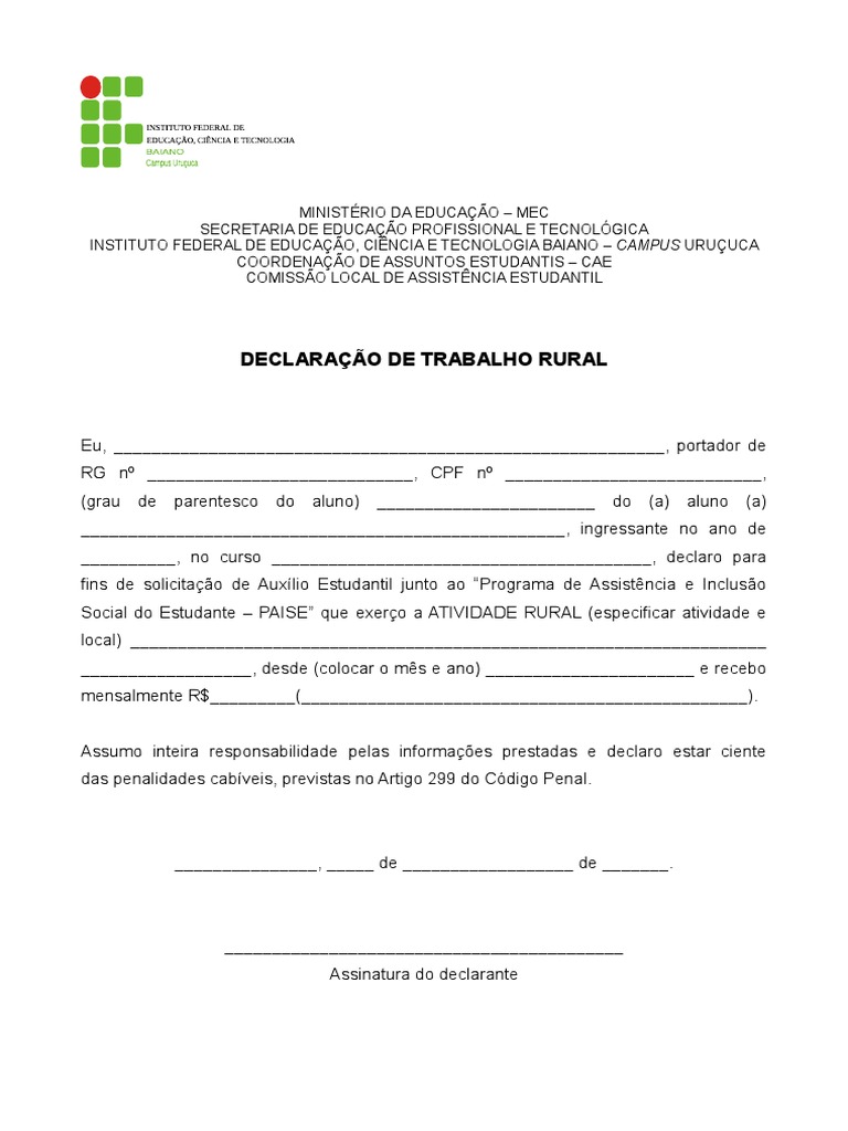 Declaracao Trabalho Rural | PDF