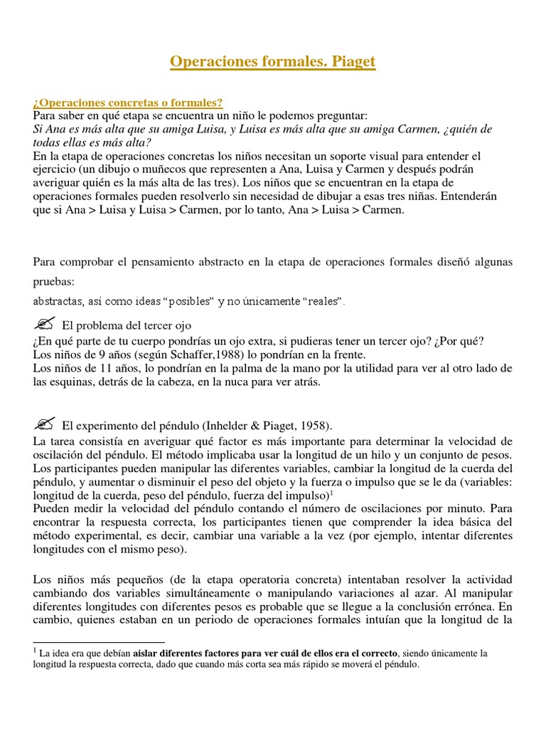 Operaciones Formales Piaget para Est | PDF | Pensamiento | Hipótesis