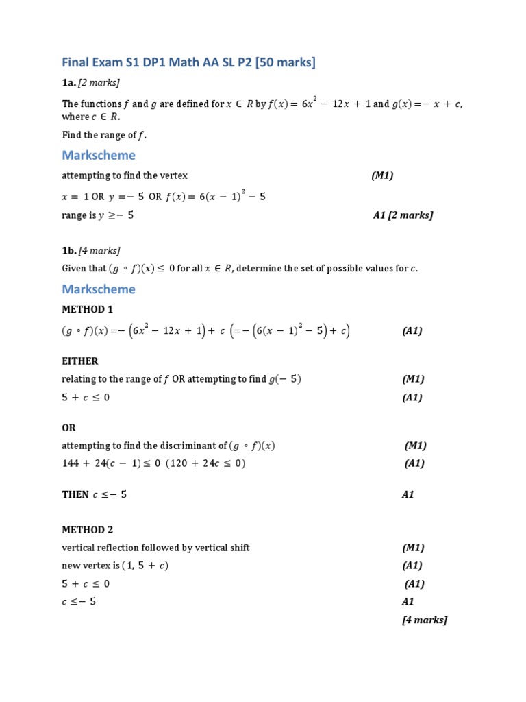 FE DP1 Math AASL P2 Sol | PDF | Function (Mathematics) | Mathematical Concepts