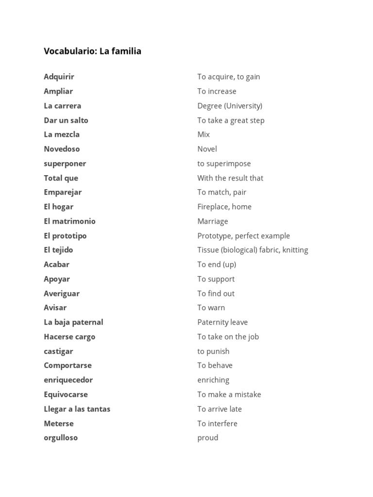 Vocabulario La Familia | PDF