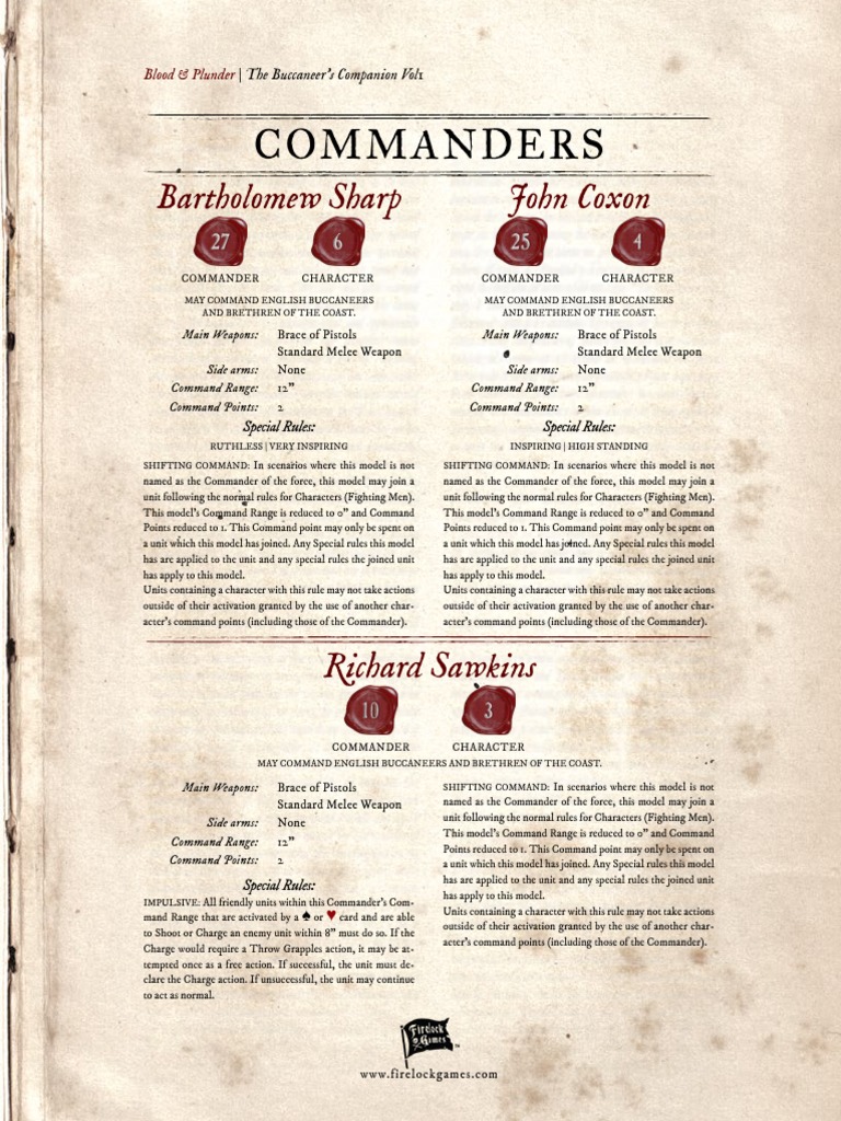 The Buccaneers Companion Vol 1 Commanders and Characters | PDF