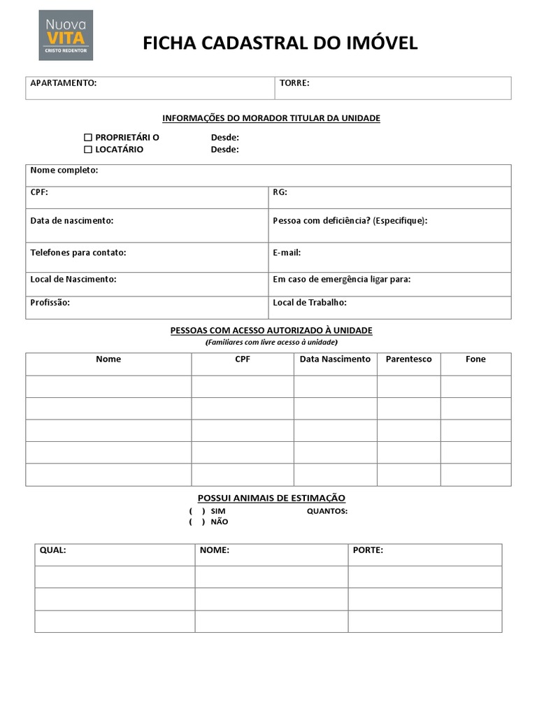 Ficha cadastral completa com informações do morador e veículos de uma ...