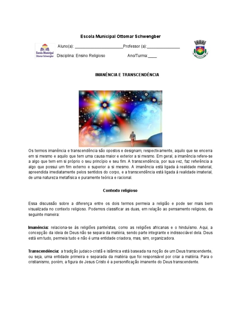 Atividade Extra Sobre Imanência e Transcendência | PDF | Transcendência ...