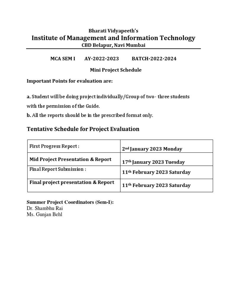 Mini Project Schedule-Sem1 | PDF | Art