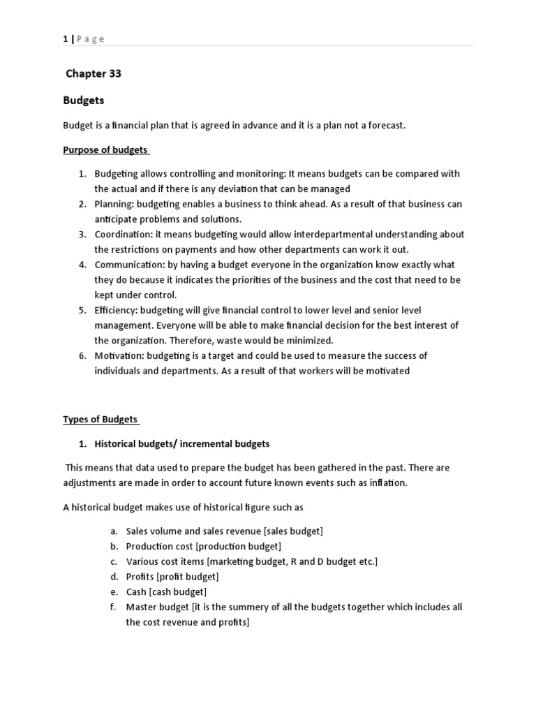 Chapter 33 Budgets Pdf Budget Analysis Of Variance