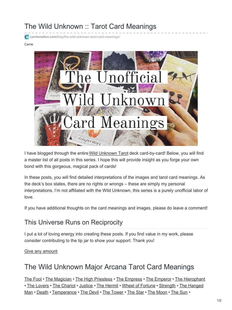 The Wild Unknown Tarot Card Meanings | PDF | Tarot
