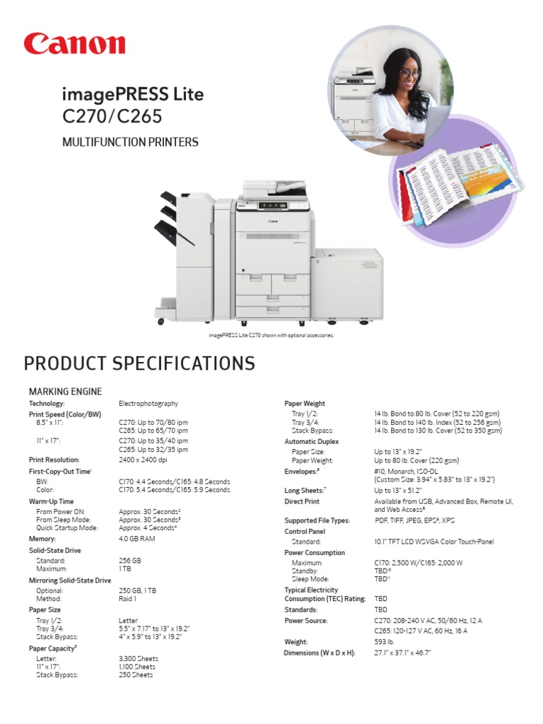 imagePRESSLite C270 C265 SpecSheet | PDF | Paper | Fax