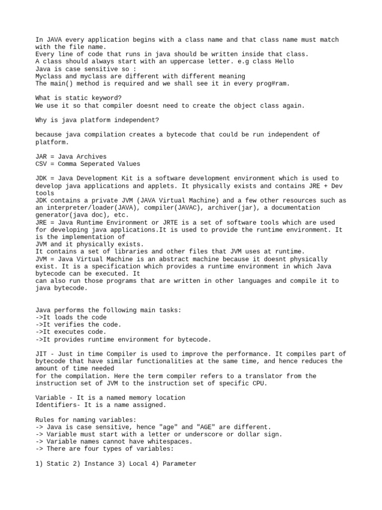 Class 2 Java Training Pdf Java Virtual Machine Java Software Platform 