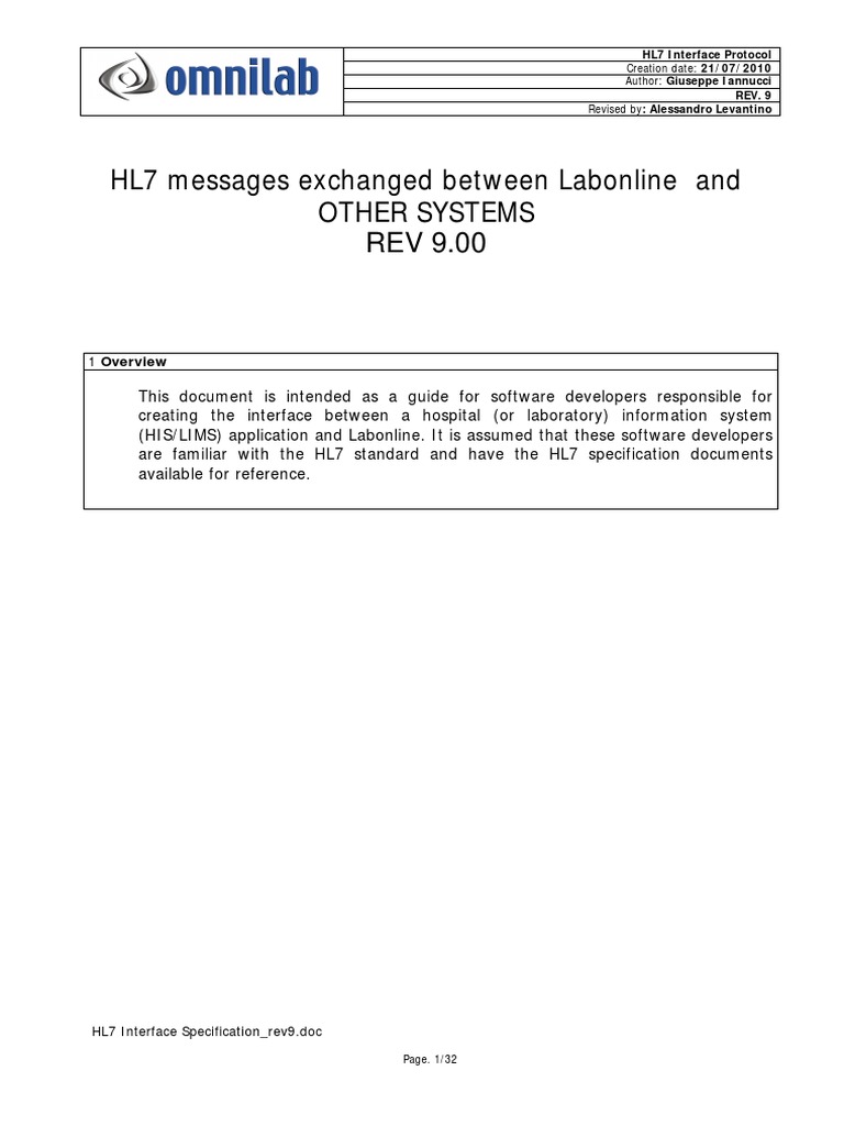 HL7 Interface Protocol Specification | PDF | Transmission Control ...