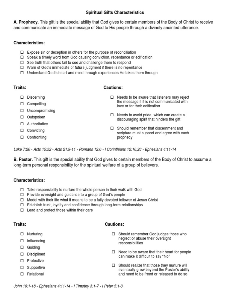 Spiritual Gifts Characteristics | PDF | Jesus | Acts Of The Apostles