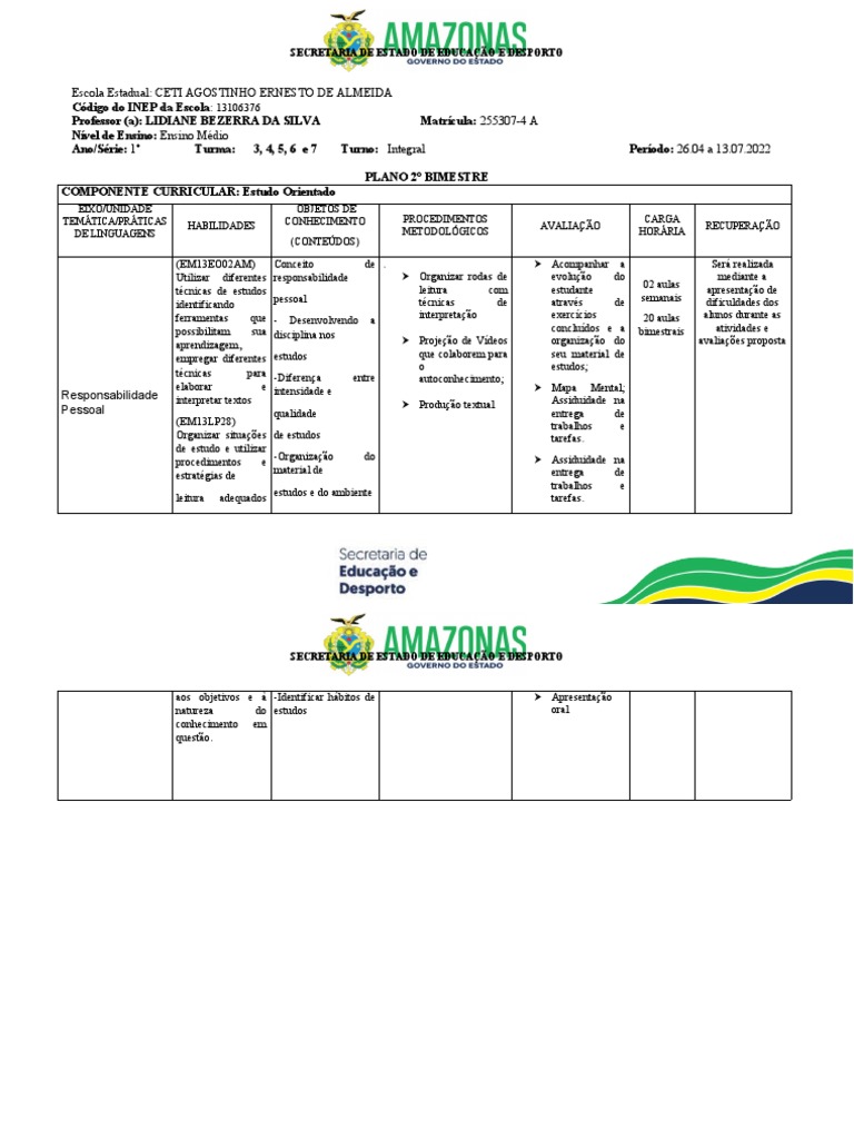Plano Bimestral 2022 Estudo Orientado-2 | PDF | Aprendizado